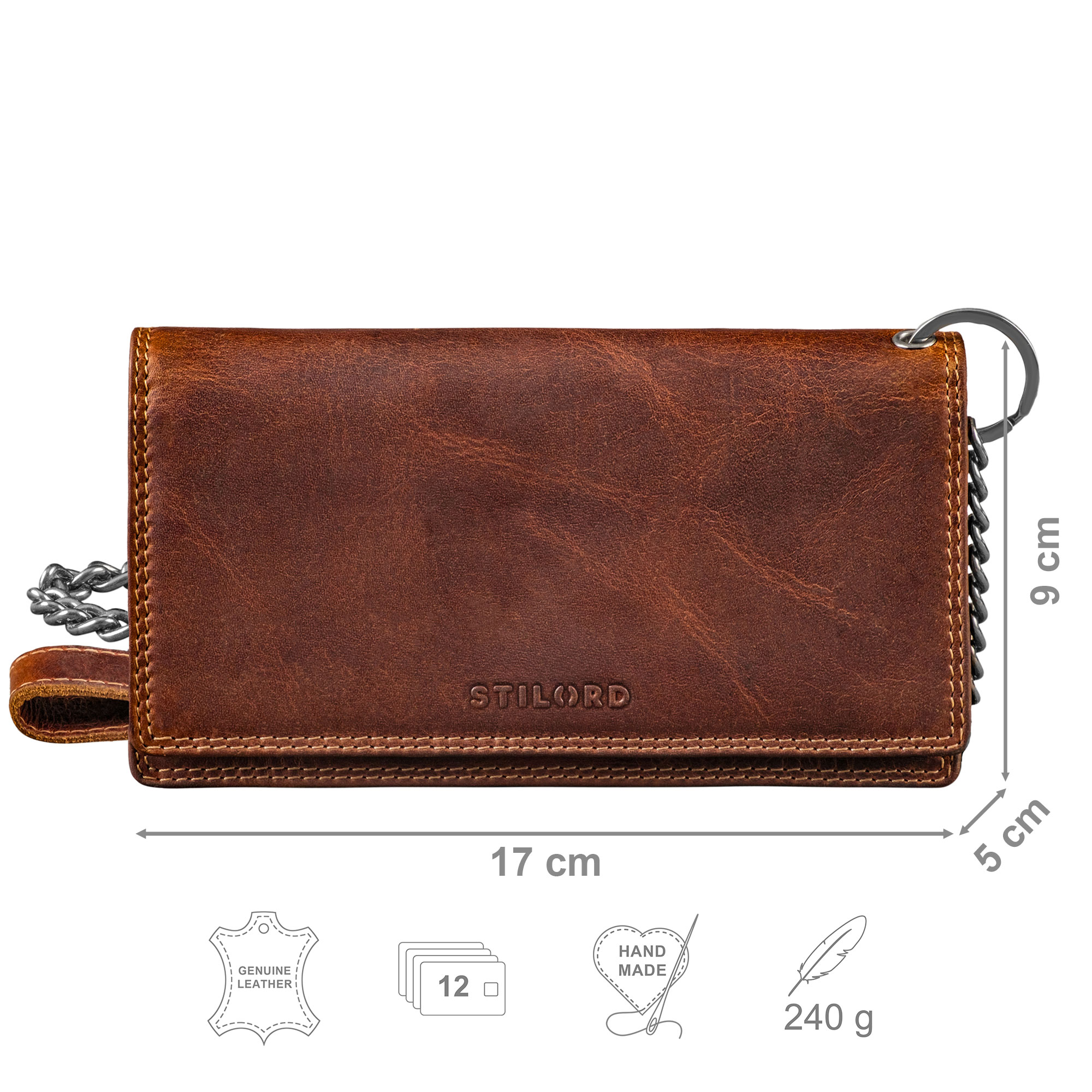 "Leonidas" Leder Portemonnaie Herren mit Kette RFID | STILORD