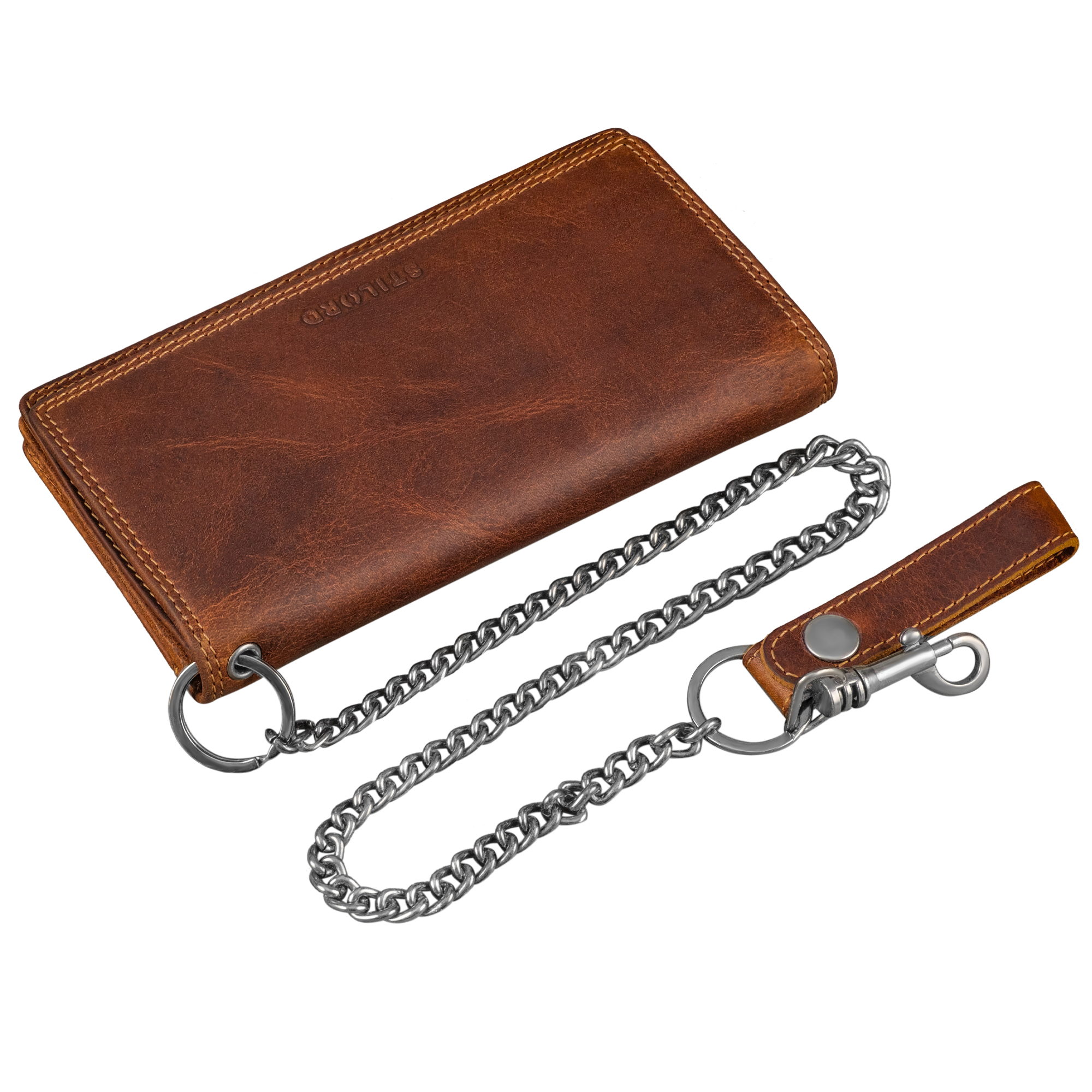 "Leonidas" Leder Portemonnaie Herren mit Kette RFID | STILORD